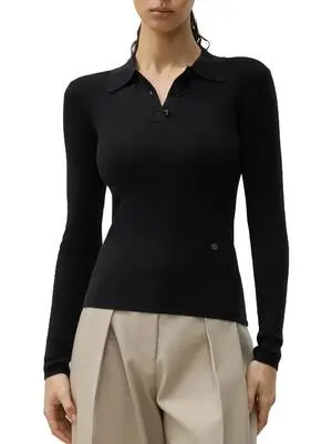 Lilysilk Silk-cashmere Long Sleeve Polo - Black