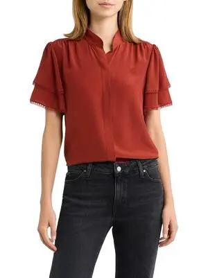 FRAME Arcadia Layered Ruffle Silk Top - Paprika