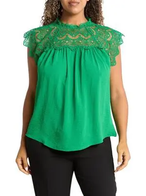 RAIN AND ROSE RAIN AND ROSE Lace Yoke Flutter Top