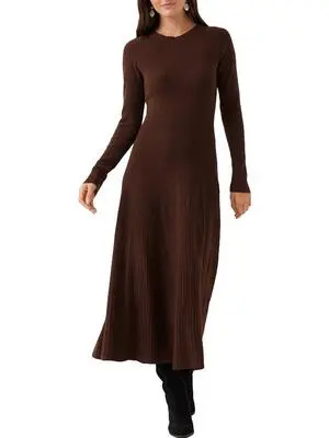 Karen Kane Seamless Rib Sweater Midi Dress - Chocolate