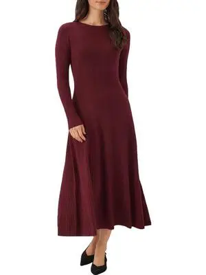 Karen Kane Ribbed Sweater Midi Dress - Wine