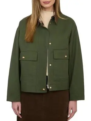 ZOE AND CLAIRE Cotton Utility Jacket With Contrast Collar - Olive