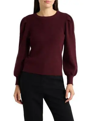 Anne Klein Puff Shoulder Fine Knit Sweater - Barolo