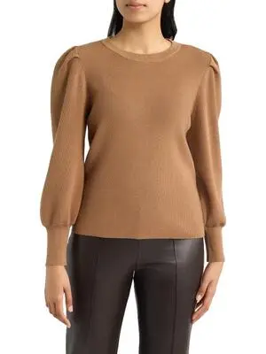Anne Klein Puff Shoulder Fine Knit Sweater - Vicuna