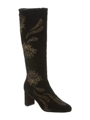 Cinq À Sept Dani Embroidered Suede Knee High Boots - Black