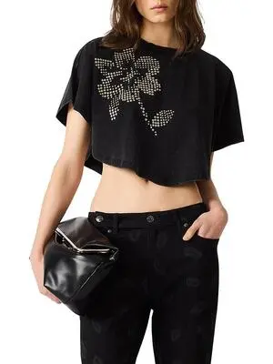 Steve Madden Callum Embellished Floral Graphic Cropped Top - Black