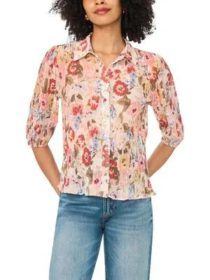 Vince Camuto Flutter Sleeve Floral Button-down Shirt - Sand Drift