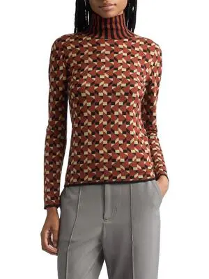 ZANKOV Merino Wool Geometric Jacquard Mock Neck Sweater - Brown
