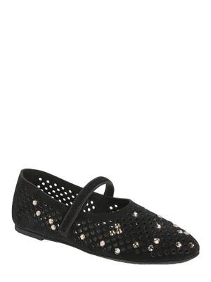 PEDRO GARCIA Alisa Mary Jane Flats With Crystal Embellishments - Black Castoro