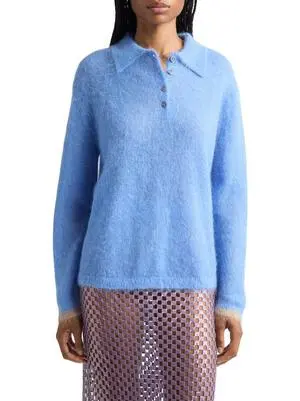 ZANKOV Ryan Alpaca & Mohair Blend Polo Sweater - Powder