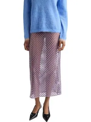 ZANKOV Halene Sequin Openwork Midi Skirt - Rain
