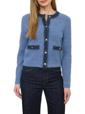 ZOE AND CLAIRE Fringe Trim Cardigan - Blue