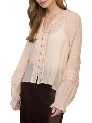 ZOE AND CLAIRE Ruffle Tie Neck Top - Blush