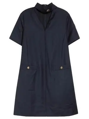 Moncler Wool Gabardine Scarf Neck Mini Dress - Blue