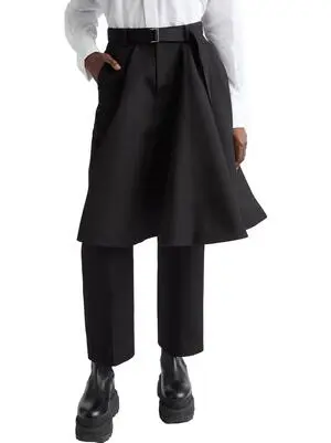 Sacai Belted Double-faced Silk & Cotton Skirted Pants - Black