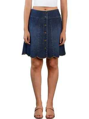 WASH LAB DENIM Scalloped Hem Button-front Miniskirt - Rustic Denim