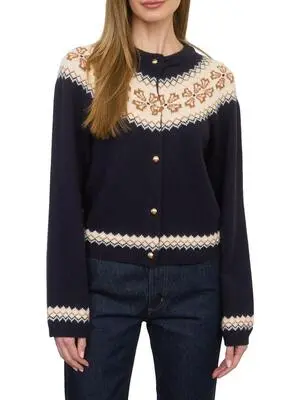 ZOE AND CLAIRE Fair Isle Button Cardigan - Navy