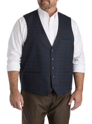 OAK HILL BY DXL Glen Plaid Button-front Vest - Navy