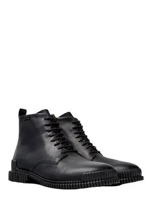 Camper Pix Leather Ankle Boots With Lace-up Closure - Black