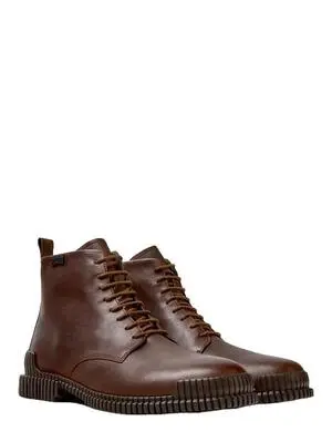 Camper Pix Leather Ankle Boots With Lace-up Closure - Medium Brown