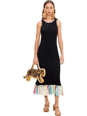 SIMONMILLER Thea Knit Fringe Midi Dress - Black Multi