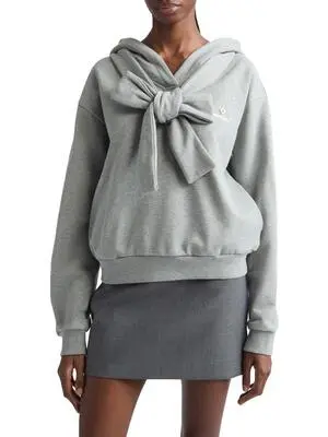 SHUSHU/TONG Cotton Fleece Hoodie With Bow Detail - Grey