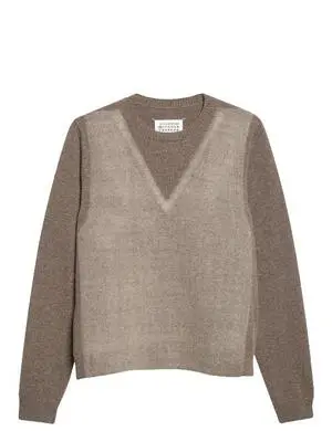 MAISON MARGIELA Trompe L'oeil Virgin Wool Sweater - Mud/ecru