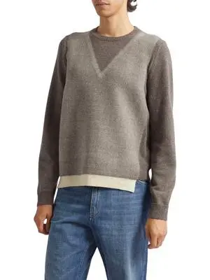 MAISON MARGIELA Trompe L'oeil Virgin Wool Sweater - Mud/ecru