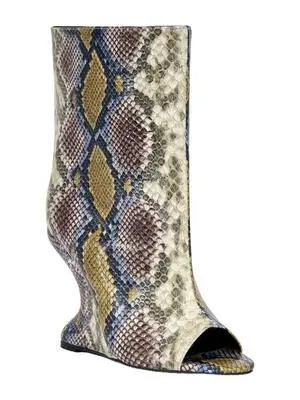 AZALEA WANG Snakeskin Print Open Toe Wedge Booties - Multi