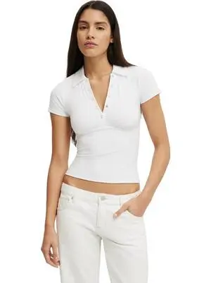 COTTON ON Hold Me" Polo Short Sleeve Top - White