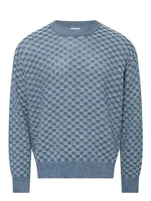 LE PERE Knit Basketweave Sweater - Blue