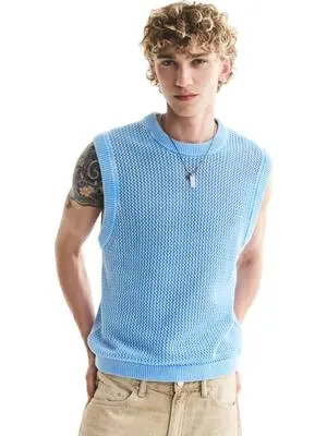 H&M Regular-fit Open-knit Sweater Vest - Light Blue