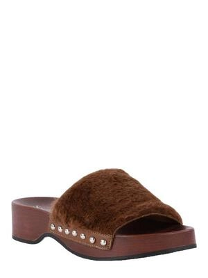 Seychelles Faux Fur Slide Sandal With Studs - Chocolate