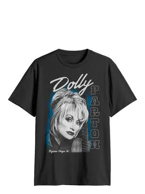 DOLLY PARTON Guitar Portrait Short Sleeve Graphic T-shirt - Black