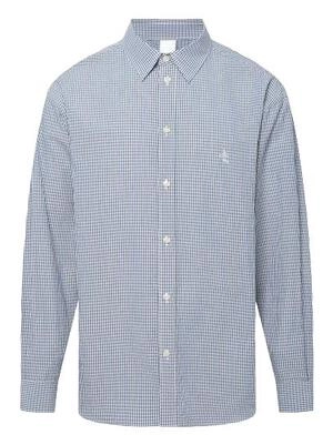 LE PERE Poplin Button Down Shirt Blue Gingham