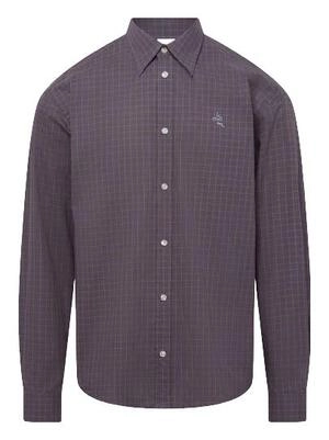LE PERE Poplin Button Down Shirt Purple Check