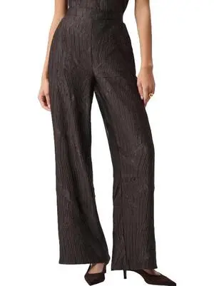 Joseph Ribkoff Pleated Satin Wide-leg Pants - Mocha