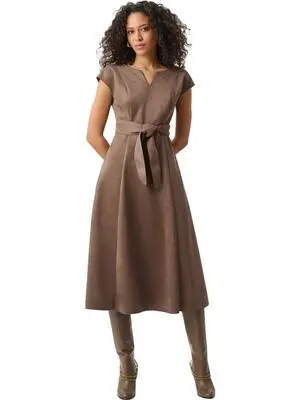 Joseph Ribkoff Scuba Suede Fit-and-flare Dress With Waist Sash - Mink