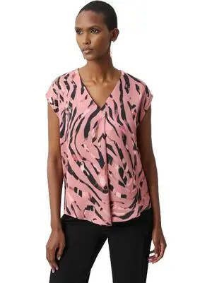 Joseph Ribkoff Textured Satin Animal Print Boxy Top - Pink/multi