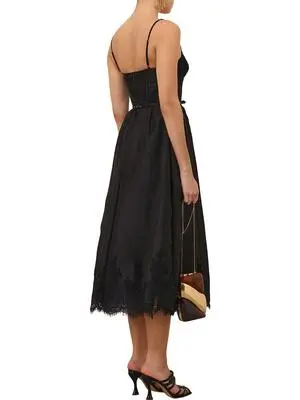Zimmermann Valiant Lace Trim Midi Dress - Black