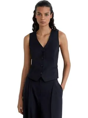 REISS Solene Wool-blend Tailored Waistcoat - Navy