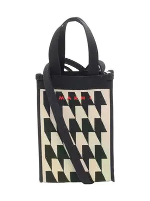 Marni Houndstooth Nano Shopping Tote Bag - Black