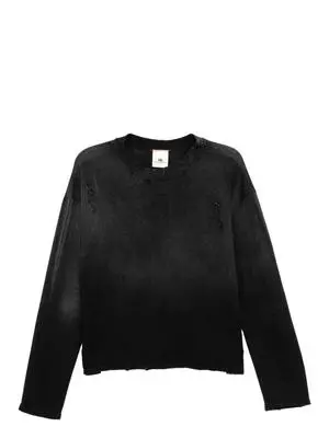 MOOJI MOOJI Distressed Waffle Knit Crew Neck Sweater - Black
