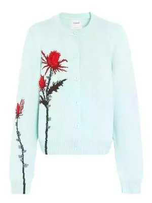 BARRIE Cashmere Thistle Motif Cardigan - Blue