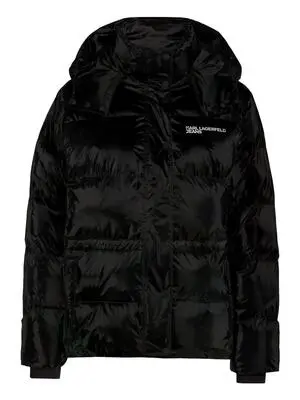 Karl Lagerfeld Hooded Puffer Jacket With Logo Detail - Black