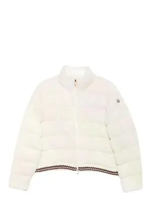 Moncler Quilted Knitted High Neck Zip Up Jacket - Neutrals