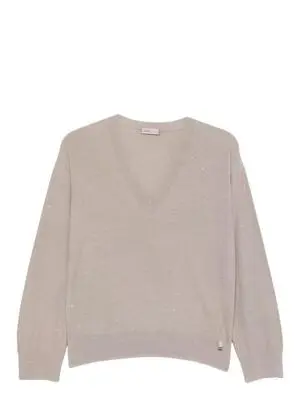 Herno Embellished V-neck Sweater - Neutrals