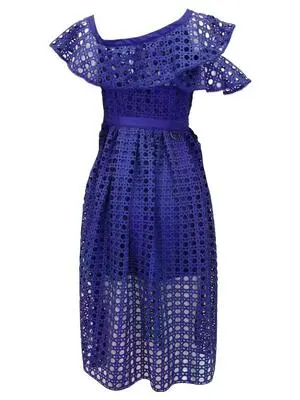 SELF-PORTRAIT One-shoulder Ruffled Midi Dress - Blue