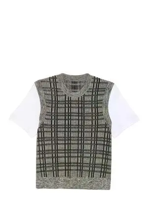 LESS Plaid Layered Effect T-shirt - Grey