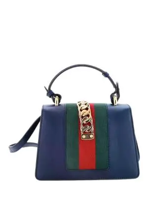 Gucci Sylvie Top Handle Bag Leather Mini Satchel - Blue